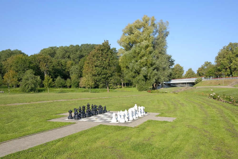 Large outdoor chess board installation in a Skuodas city park - redzet.lv