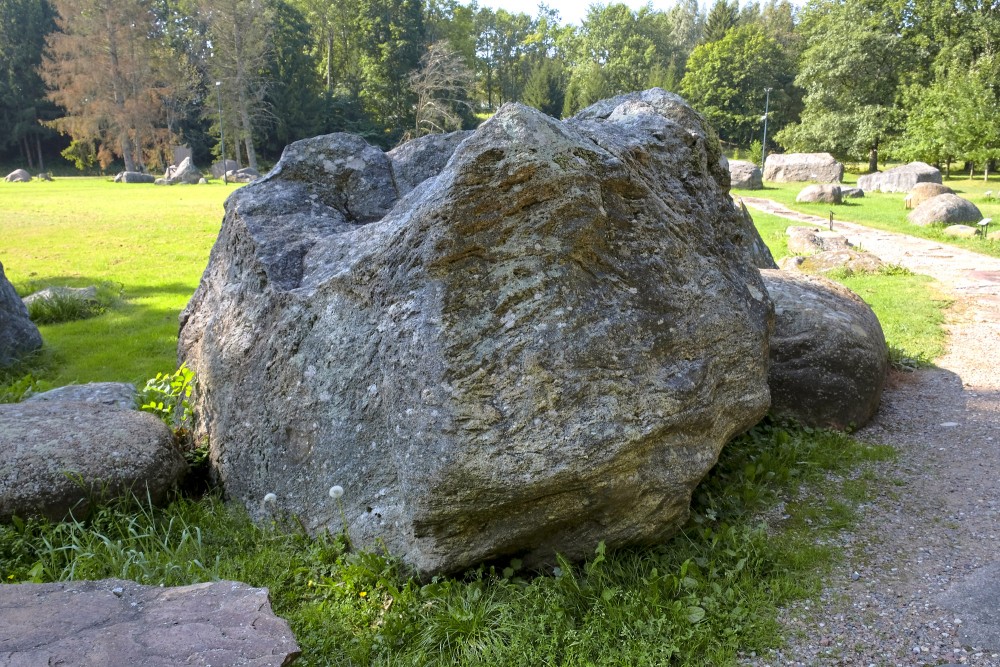 Wide boulder landscape with path in Vaclovas Intas stone park - redzet.lv